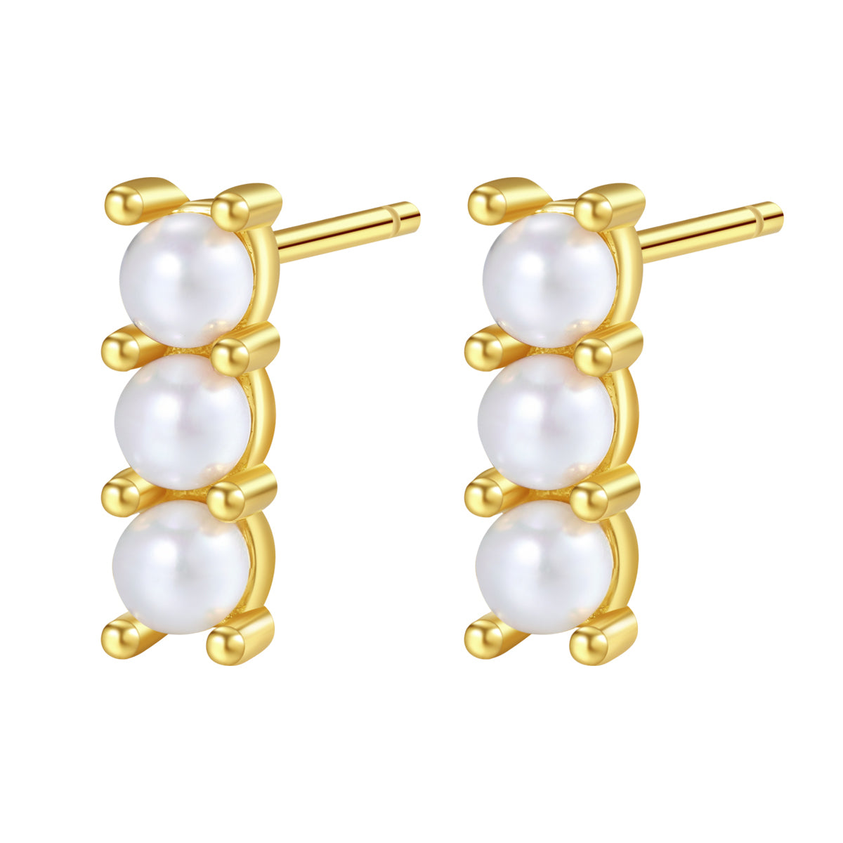 Trio Pearl Bar Stud Earrings Sterling Silver – Hey Happiness