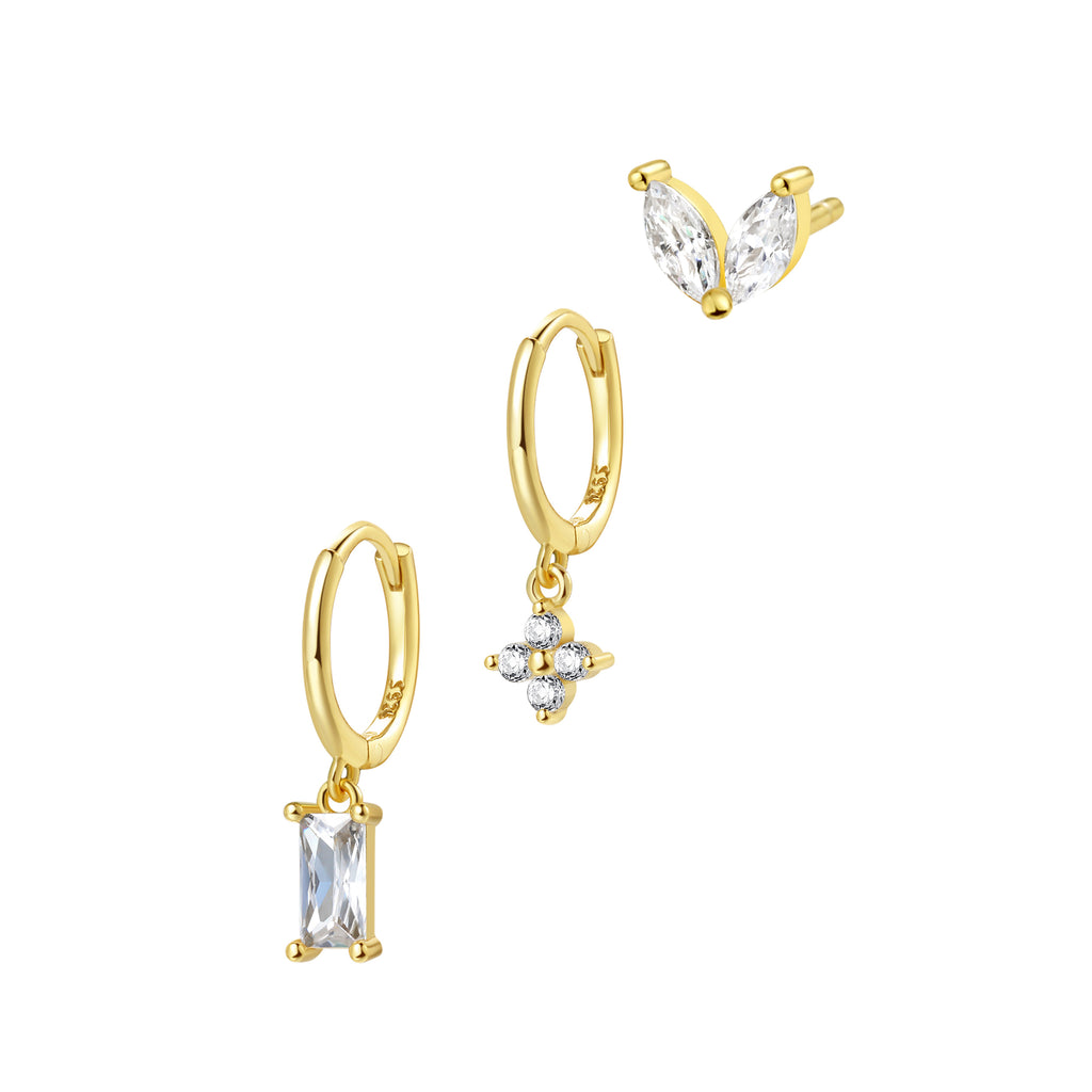 Ear Stack Set of 3 Sterling Silver Earrings Gold Plated – Hey Happiness