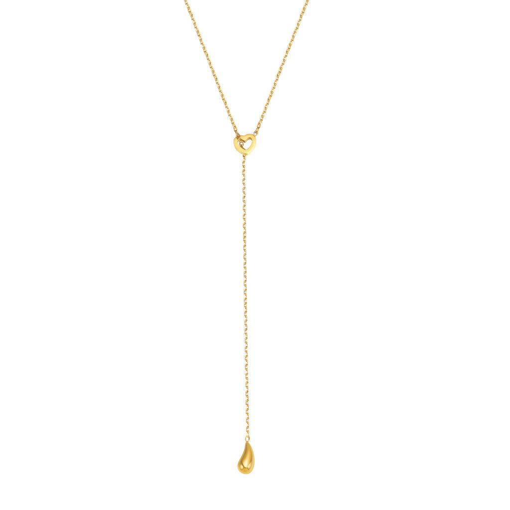 Heart Lariat Necklace with Raindrop Charm Waterproof – Hey Happiness