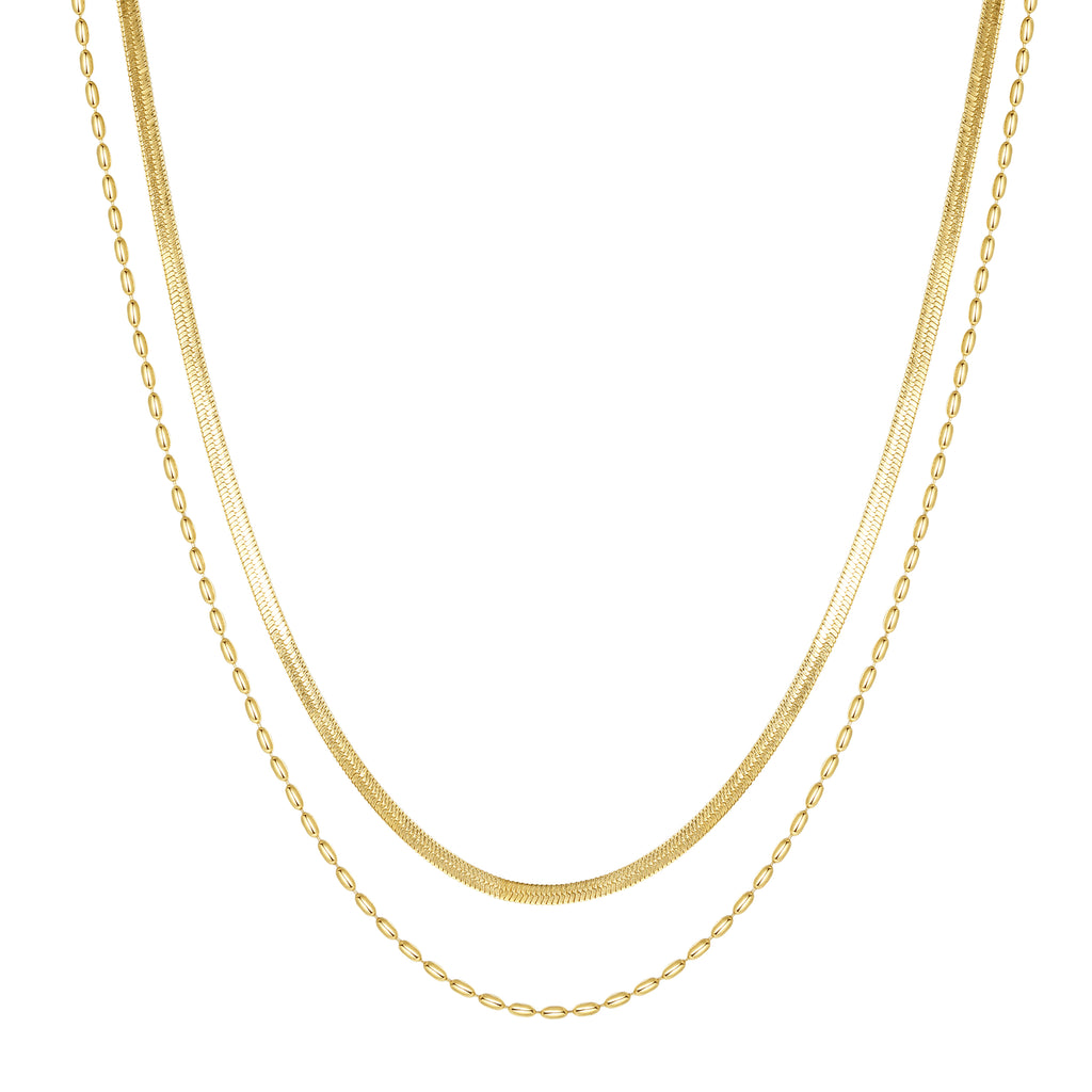 Layered Oval & Snake Chain Necklace Waterproof – Hey Happiness