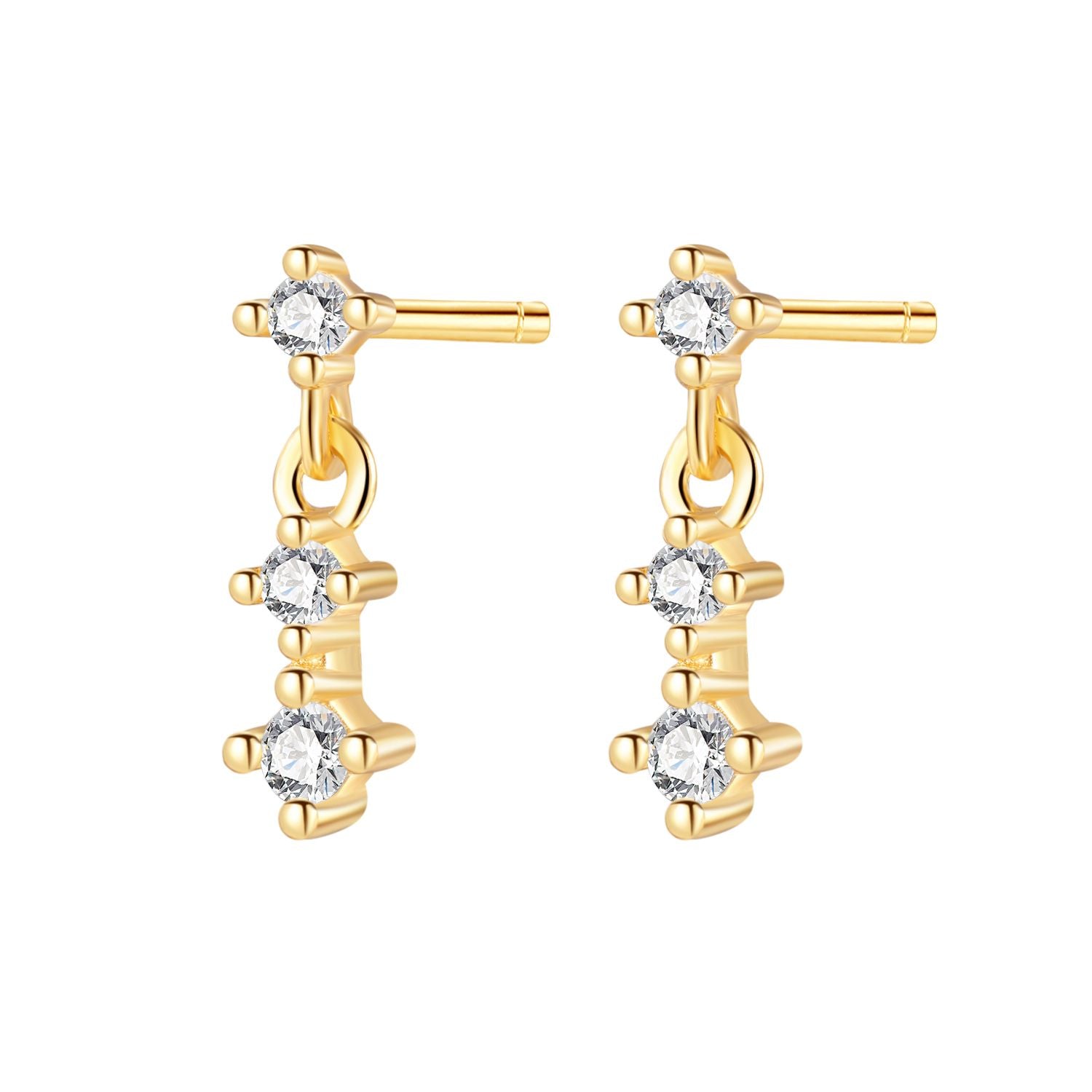 Trio Drop Stud Earrings Sterling Silver Gold – Hey Happiness